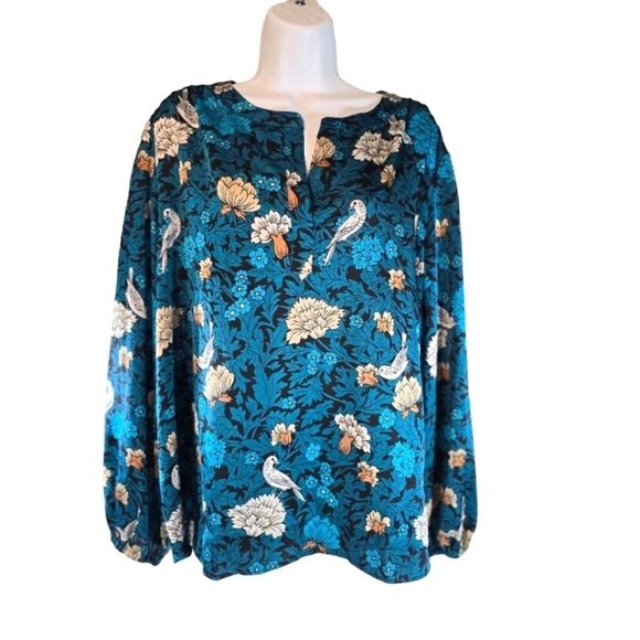 Ann Taylor | Tops | Ann Taylor Blue White Bird Blouse Shirt Top Size ...